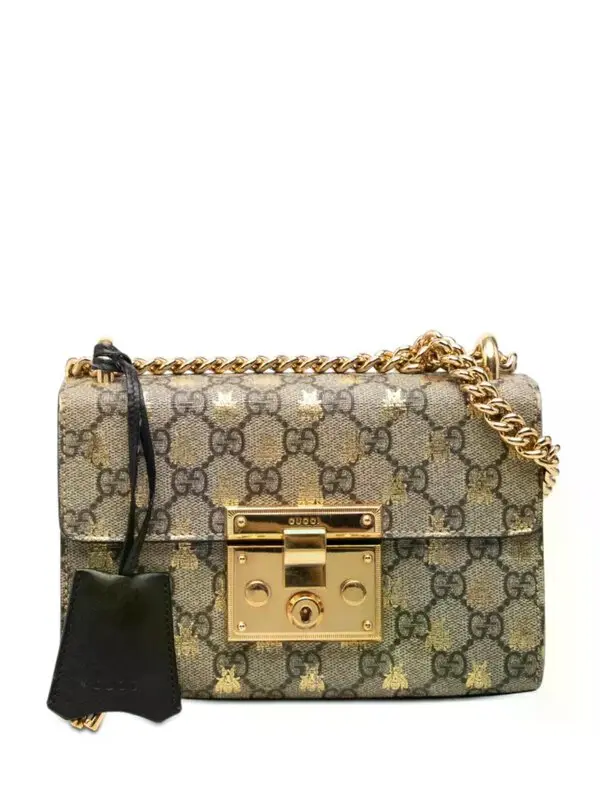 Gucci 2000-2015 Small Gg Supreme Bee Padlock Crossbody Bag - Neutrals