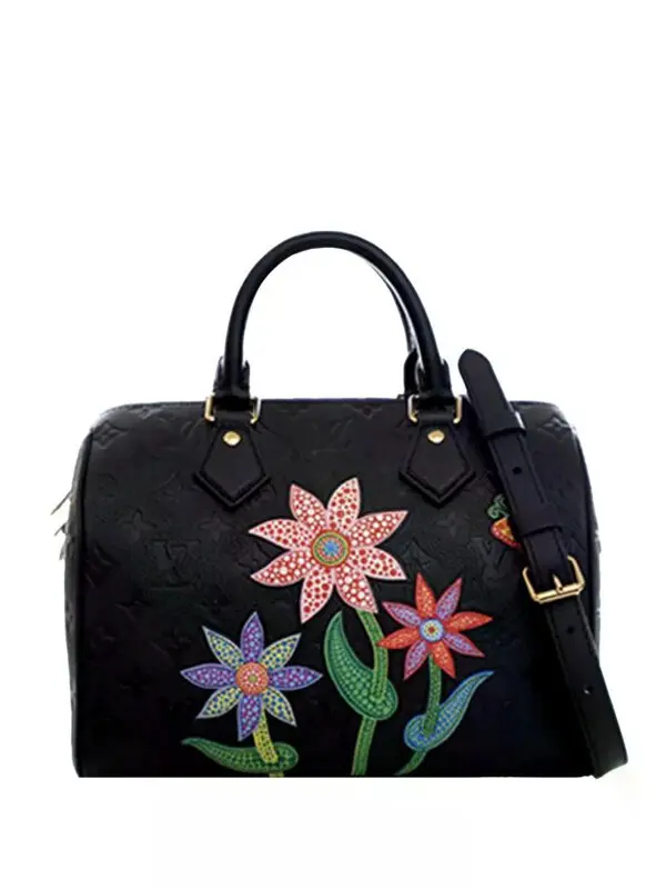 LOUIS VUITTON 2021-2026 Yayoi Kusama Flower Monogram Empreinte Speedy Bandouliere 25 Satchel - Black