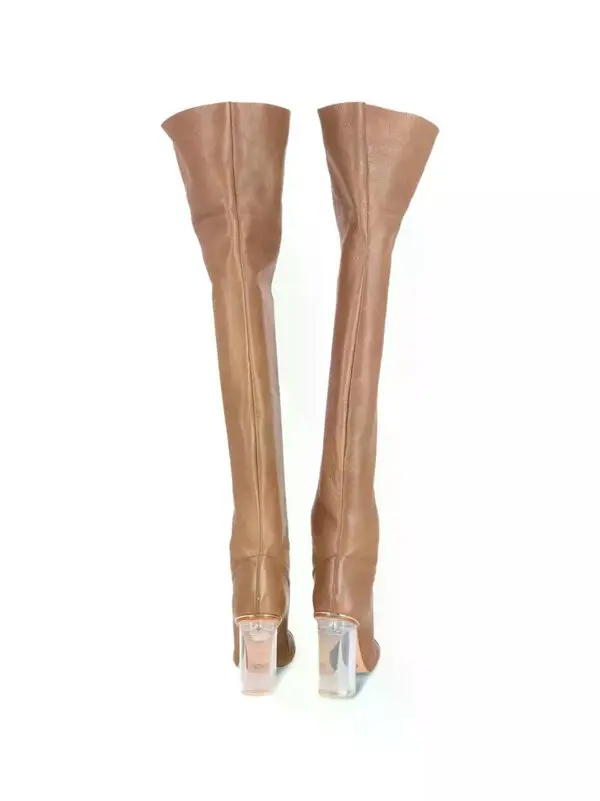 Chloé Brown Leather Over-the-knee Boots With Clear Block Heel