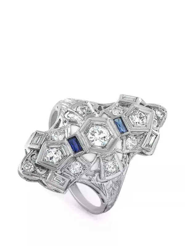 LB EXCLUSIVE Art Deco Diamond Sapphire Ring - Silver