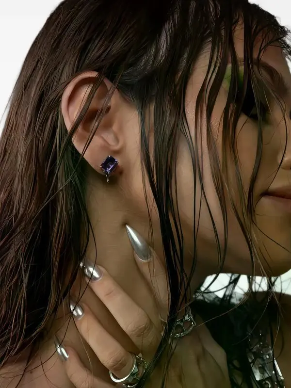 SAPFIRA Emerald-cut Drip-detail Earrings