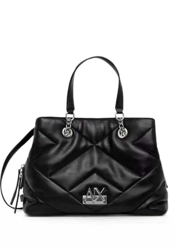 Armani Exchange Quilted Logo-plaque Tote Bag - Black