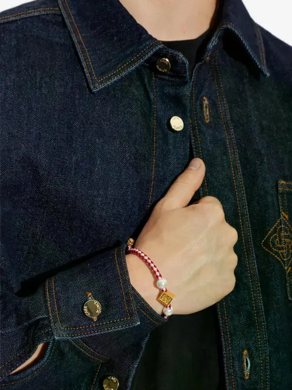 Casablanca Pearl Embellished Braided Bracelet