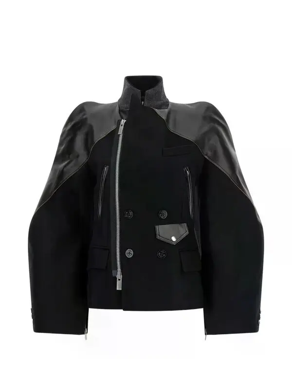 Sacai Sculptural-shoulder Melton-wool Jacket - Black
