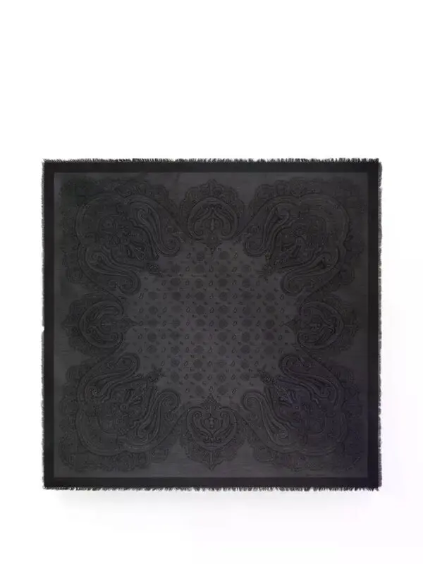 Etro Silk And Wool Jacquard Shawl With Tie Motif And Paisleys - Grey