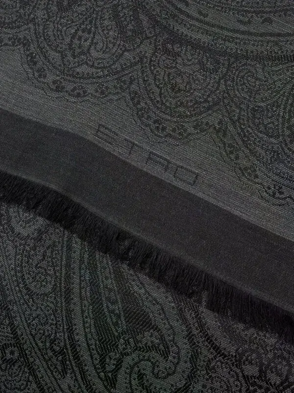 Etro Silk And Wool Jacquard Shawl With Tie Motif And Paisleys - Grey