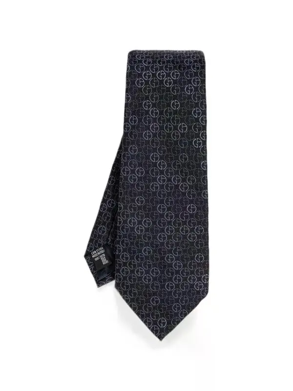Giorgio Armani Logo-pattern Silk Tie - Blue
