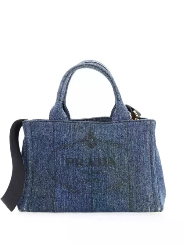 Prada Canapa Convertible Denim Mini Tote Bag - Blue