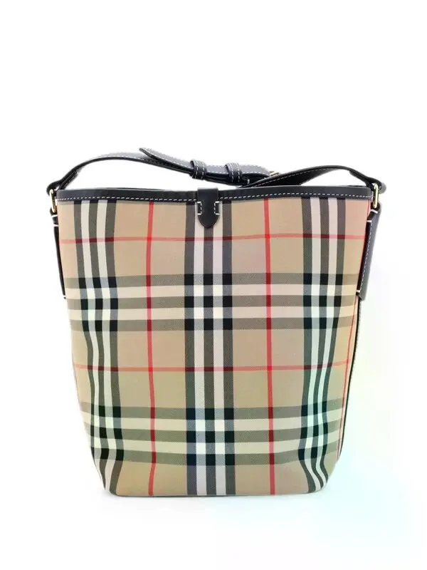 Burberry Ashby Vintage Check Canvas With Leather Mini Bucket Bag - Black