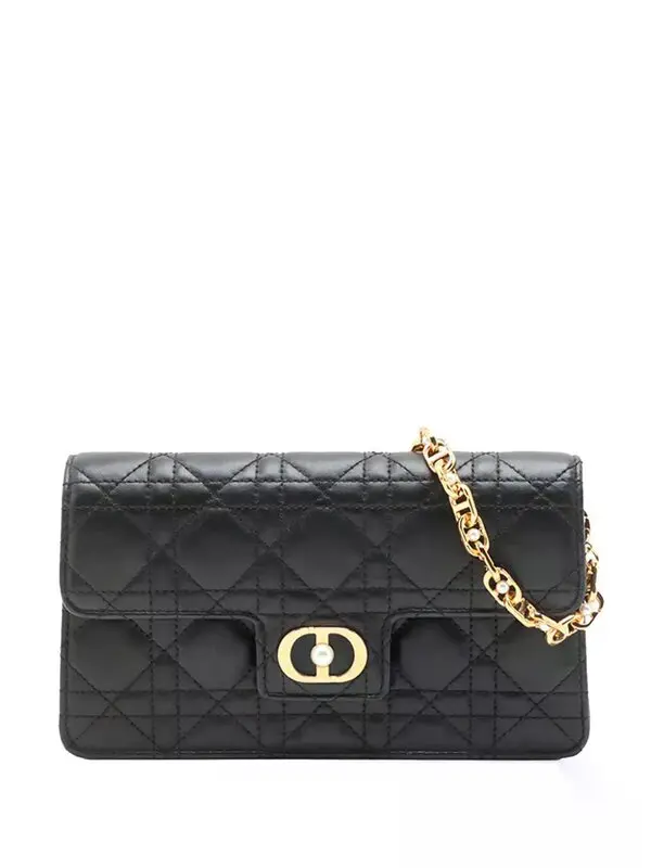 Dior 2000-2026 Lambskin Cannage Jolie Chain Crossbody Bag - Black