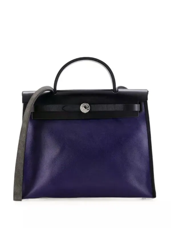 Hermès Herbag Zip Berline Vache Canvas And Leather 31 Shoulder Bag - Blue