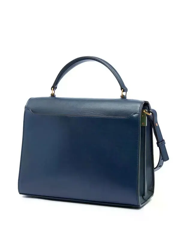 Saint Laurent Medium Calfskin And Suede Classic Monogram Cassandra Top Handle Bag Satchel - Blue