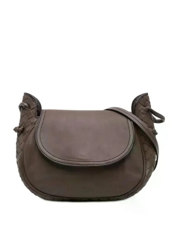 Bottega Veneta 2012-2026 Small Intrecciato Trimmed Nappa Nodini Flap Crossbody Bag - Brown
