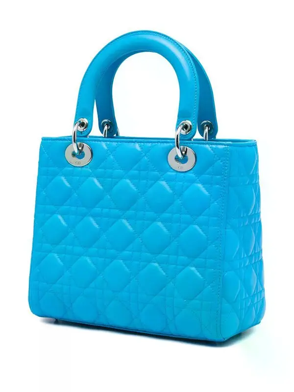 Dior 2014 Medium Lambskin Cannage Lady Satchel - Blue