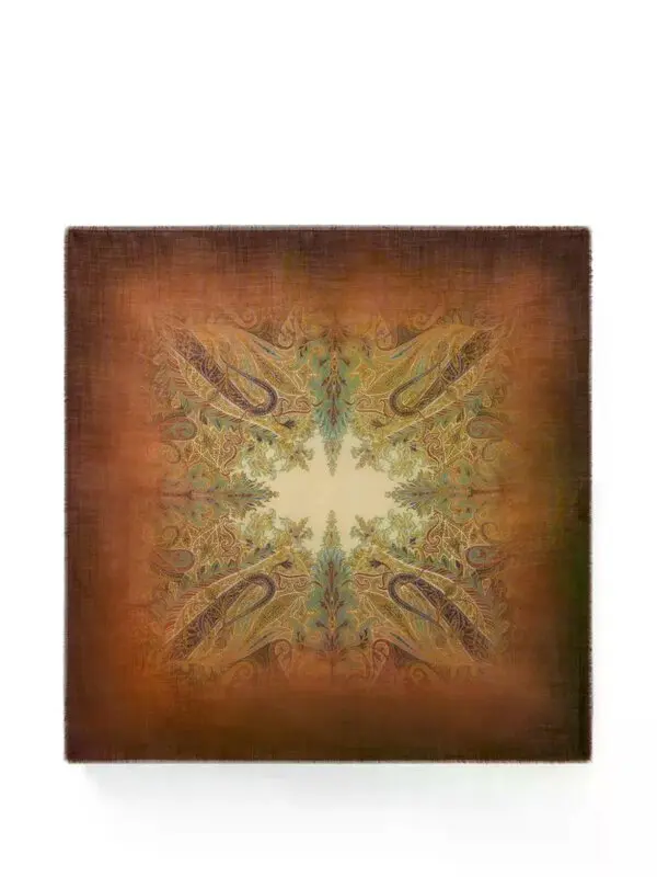 Etro Wool And Silk Scarf With Faded Floral Paisley Motif - Brown