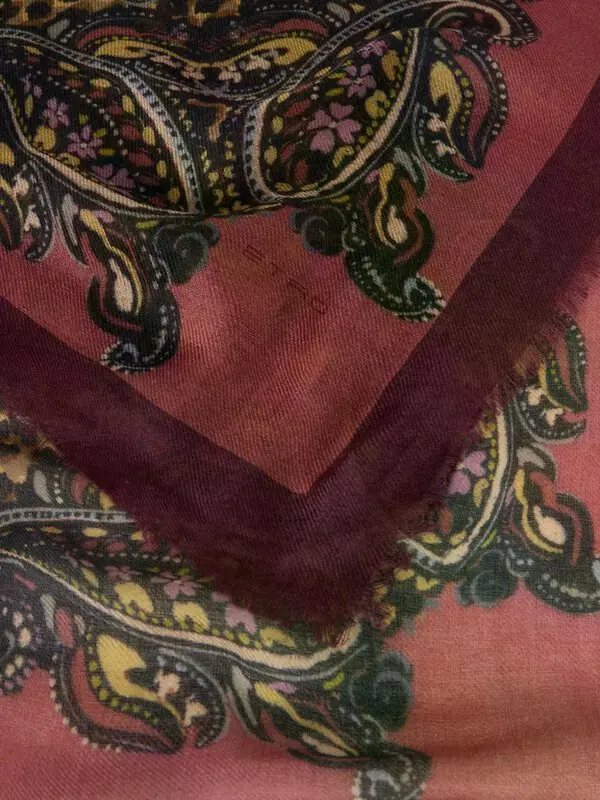 Etro Wool, Cashmere And Silk Shawl With Animal And Paisley Motif - Black