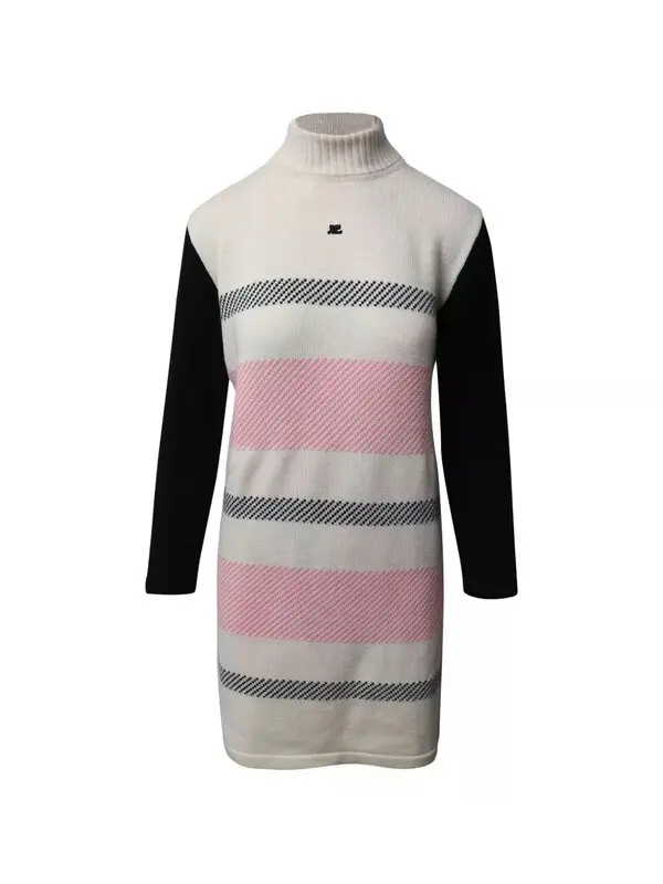 COURREGES Tartan Turtleneck Knit Dress - Neutrals