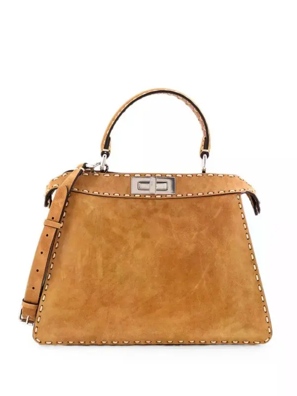 Fendi Selleria Peekaboo Bag Suede Medium Tote Bag - Brown