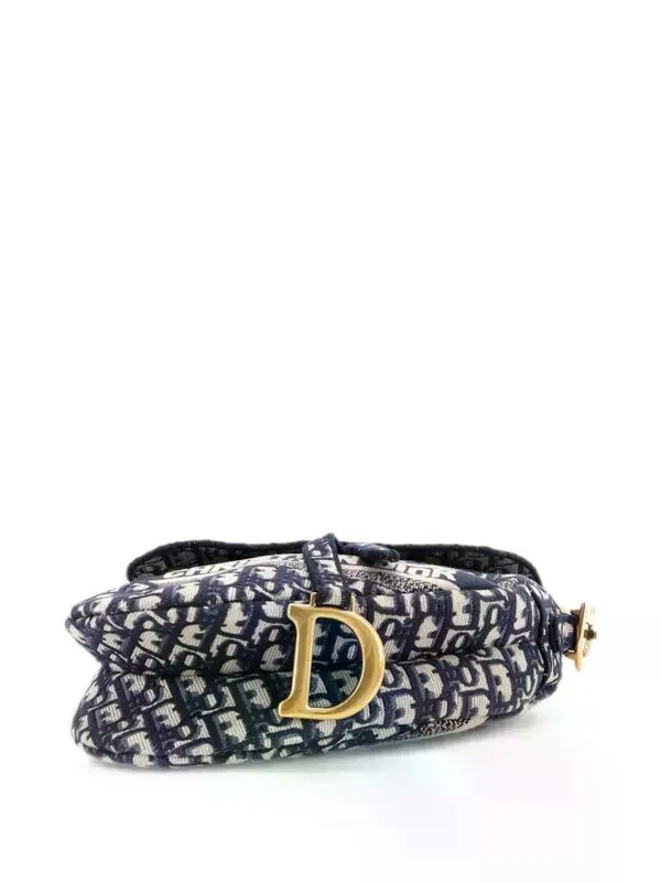 Dior Saddle Handbag Logo Embroidered Oblique Canvas Medium Shoulder Bag - Blue