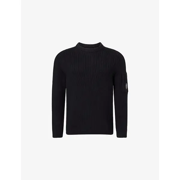 C.P. COMPANY Brand-lens Ribbed Cotton-blend Jumper - Black