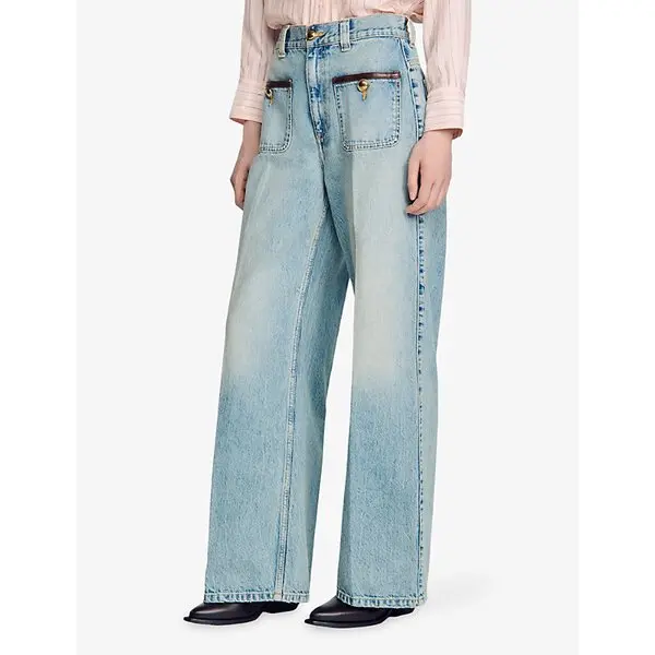 Sandro Straight-leg Faded-wash Denim Jeans