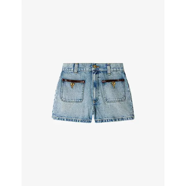 Sandro Leather-trim Faded Denim Shorts - Blue Jean