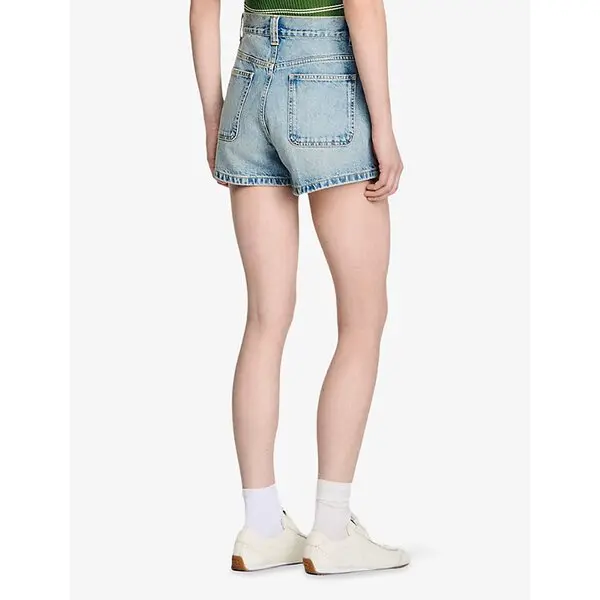 Sandro Leather-trim Faded Denim Shorts
