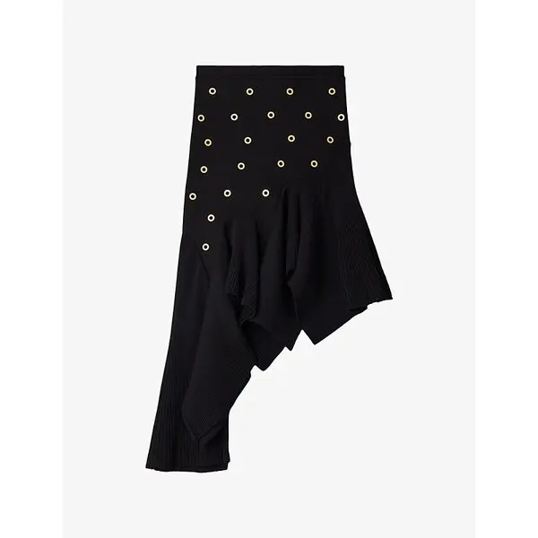 Sandro Asymmetric Studded Knitted Mini Skirt - Black