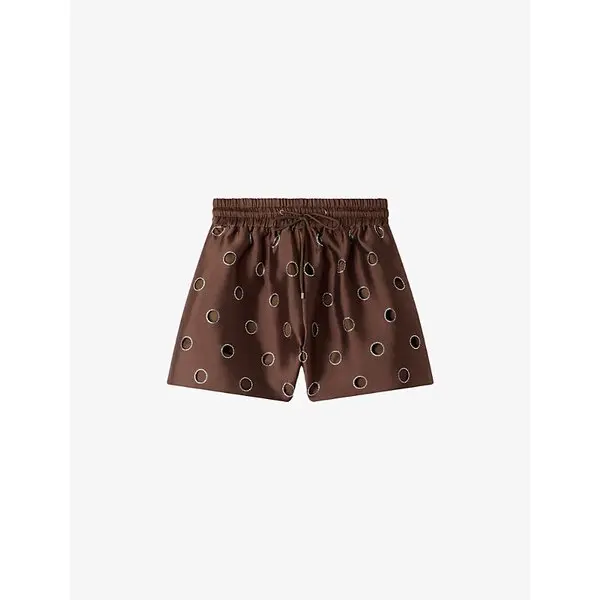 Sandro Embellished Tie-waist Woven Shorts - Brown