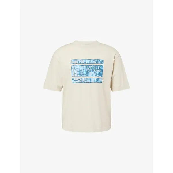 C.P. COMPANY Brand-print Cotton T-shirt - Silver Birch