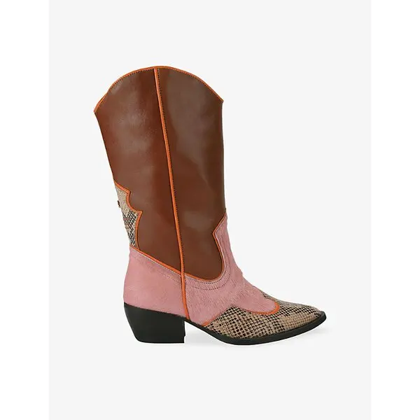 Kurt Geiger Scatter Leather And Suede Western Boots - Mult/other