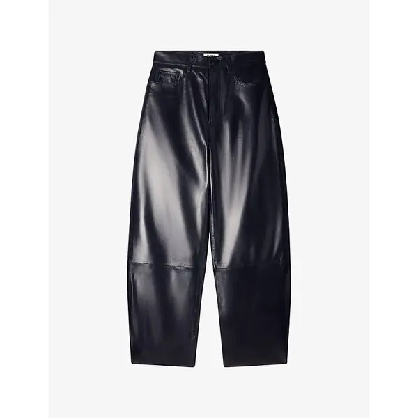 Sandro Barrel-leg High-rise Leather Trousers - Black
