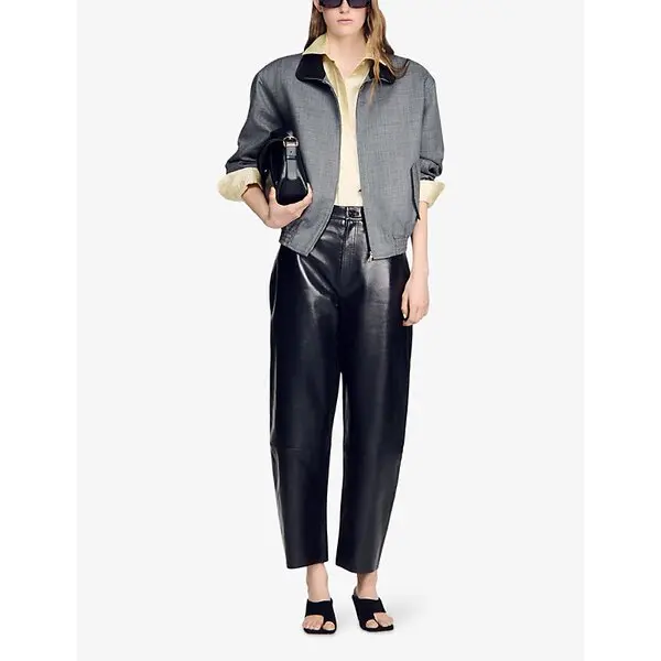 Sandro Barrel-leg High-rise Leather Trousers