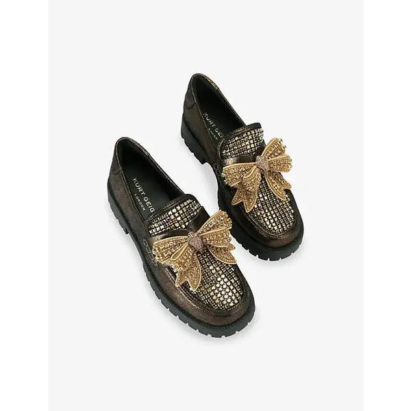 Kurt Geiger Bow Crystal Leather Loafers