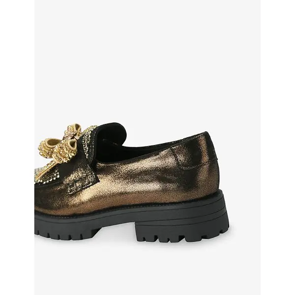 Kurt Geiger Bow Crystal Leather Loafers