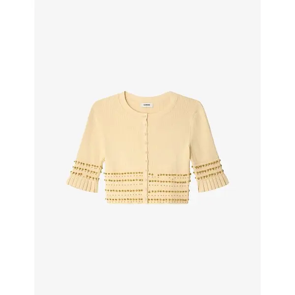 Sandro Bead-embellished Cropped Knitted Cardigan - Vanilla