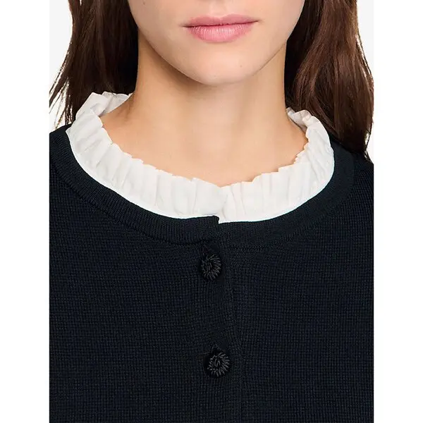 Sandro Victorian-collar Frill-hem Stretch-knit Cardigan