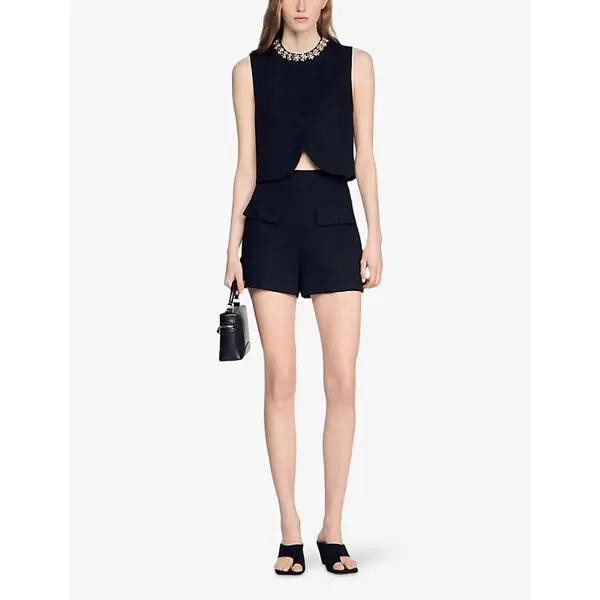 Sandro Patch-pocket High-rise Wool Shorts