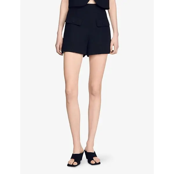 Sandro Patch-pocket High-rise Wool Shorts
