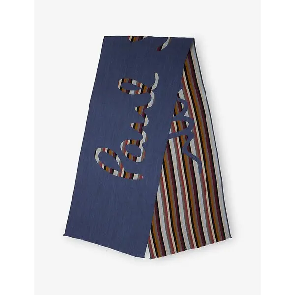 Paul Smith Striped Branded Wool Scarf