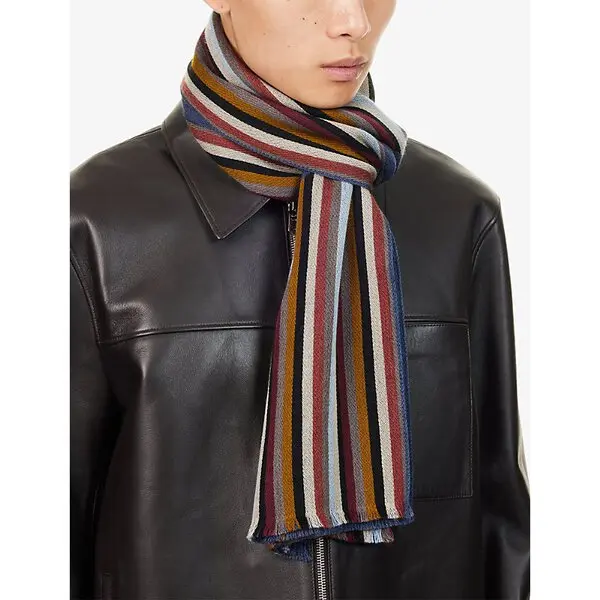 Paul Smith Striped Branded Wool Scarf