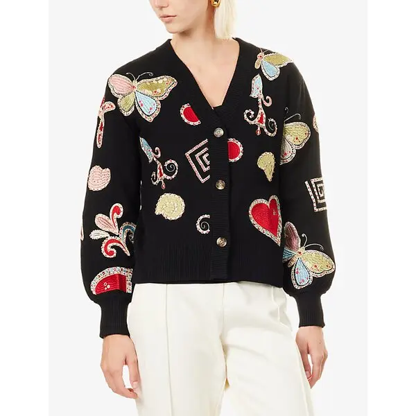 NEVER FULLY DRESSED Astra Hannah Embroidered Knit Cardigan