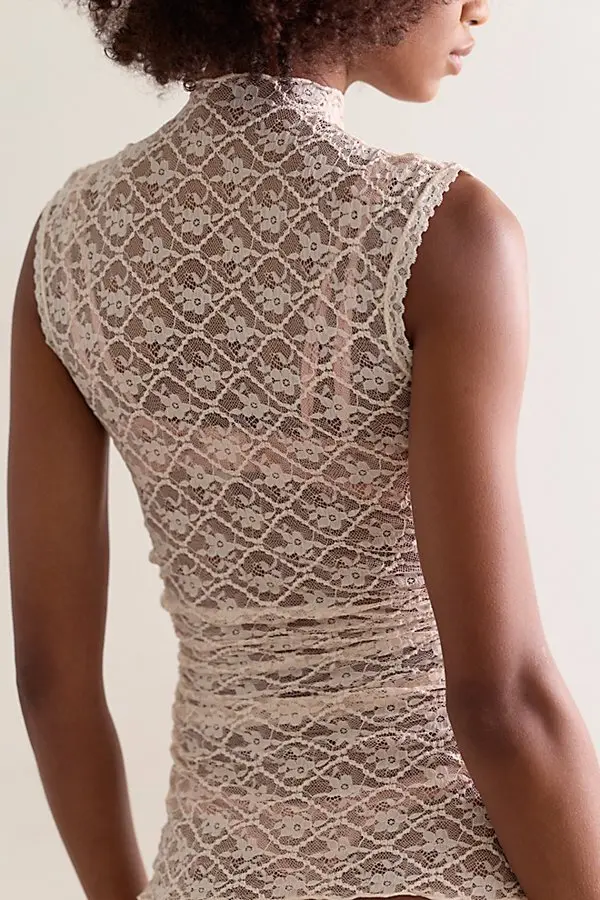 INTIMATELY Pretty Problem" Lace Mock Neck Tank Top - Pink Shell