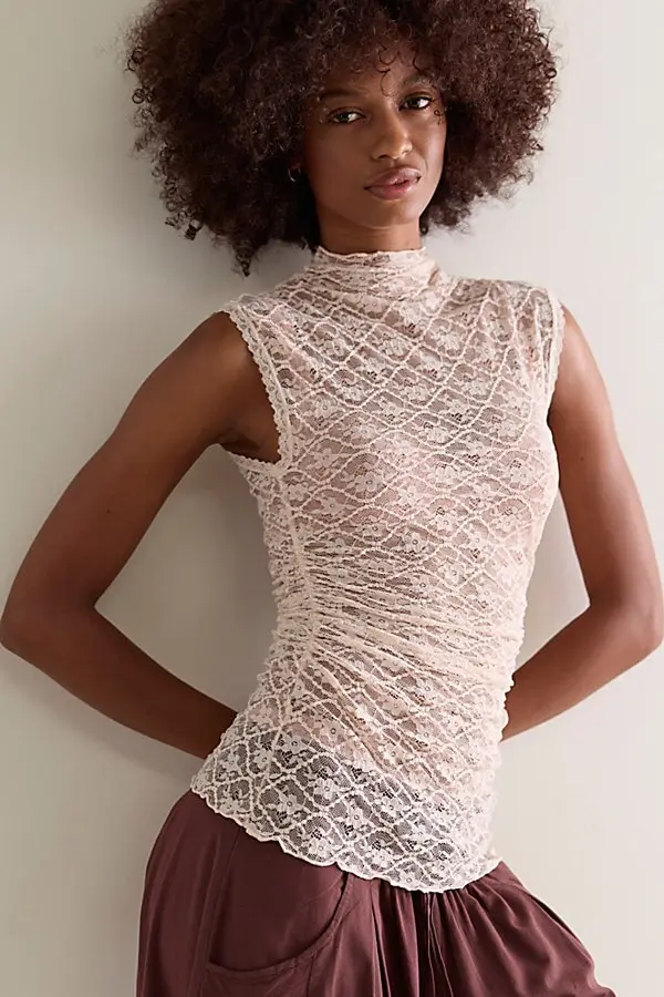 INTIMATELY Pretty Problem" Lace Mock Neck Tank Top - Pink Shell