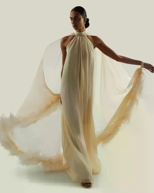 TALLER MARMO Eterea Feather-trim Gown