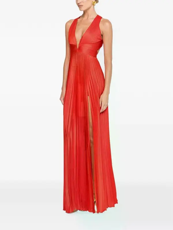 NISSA Pleated Satin Maxi Dress