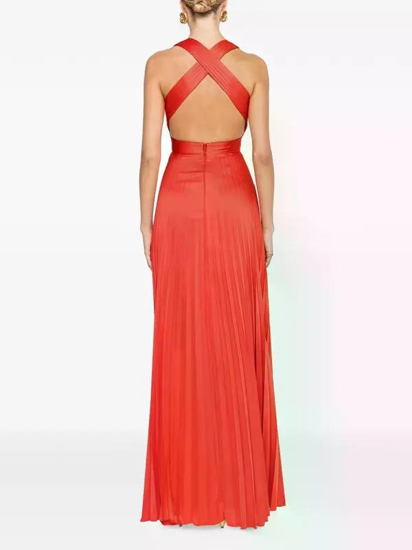 NISSA Pleated Satin Maxi Dress