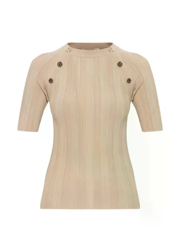 Sportmax Radura Button-detail Ribbed T-shirt - Neutrals