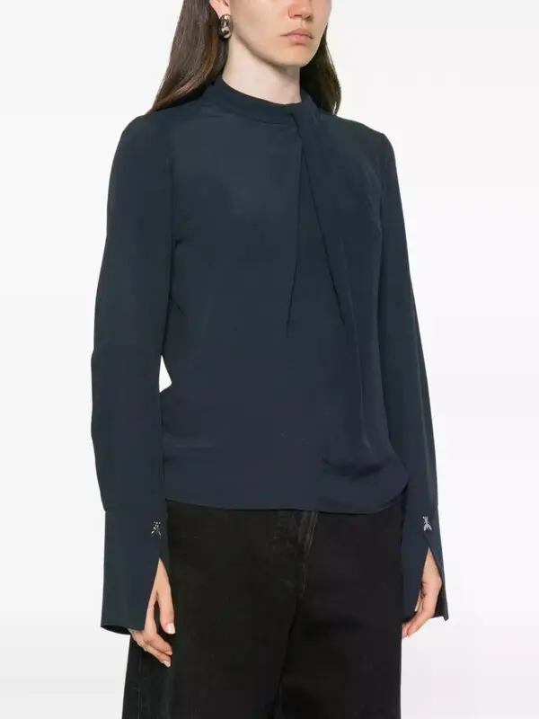 Patrizia Pepe Draped Collar Long Sleeve Blouse - Blue