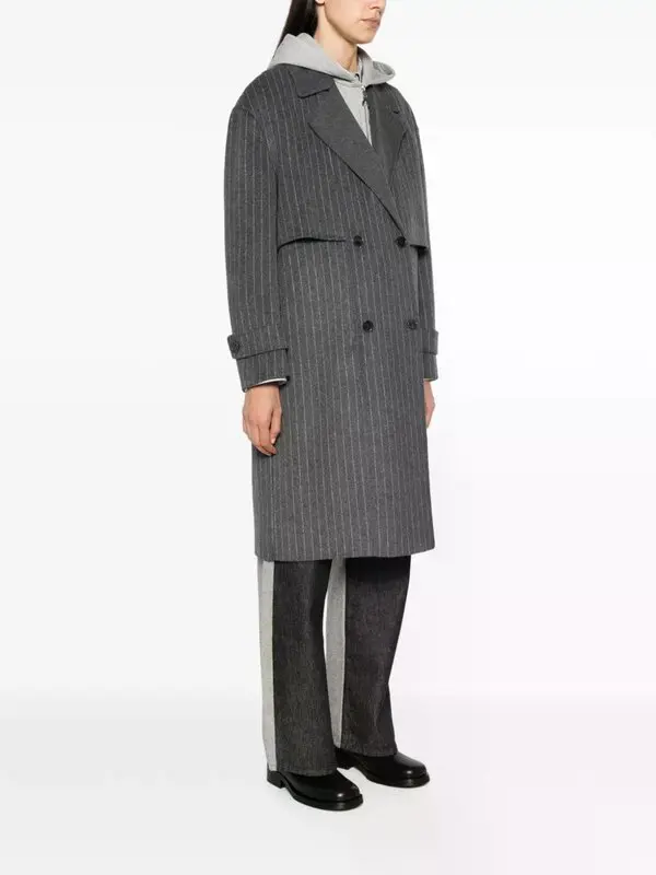Patrizia Pepe Pinstripe Double-breasted Coat With Integrated Hoodie